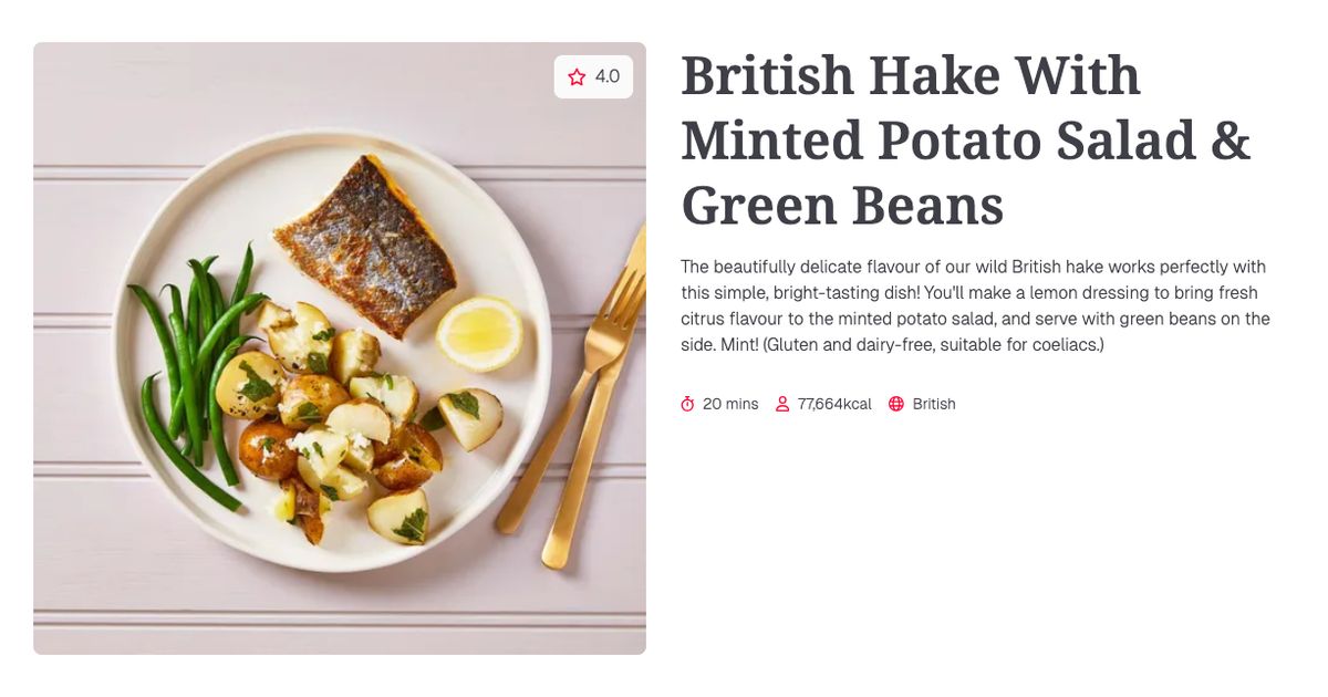 British Hake With Minted Potato Salad & Green Beans (20 mins) | Gousto ...