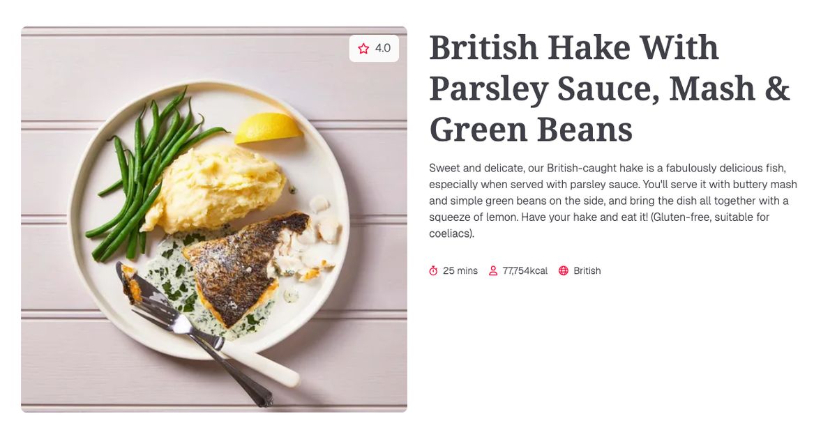 British Hake With Parsley Sauce, Mash & Green Beans (25 mins) | Gousto ...
