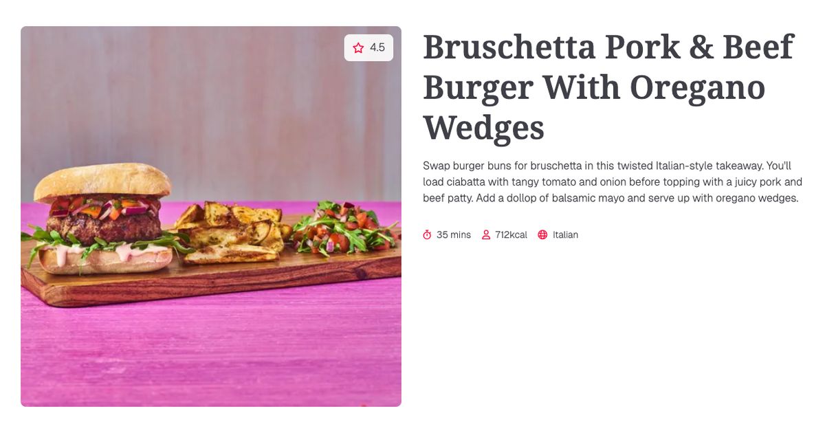 Bruschetta Pork & Beef Burger With Oregano Wedges (35 mins) | Gousto ...