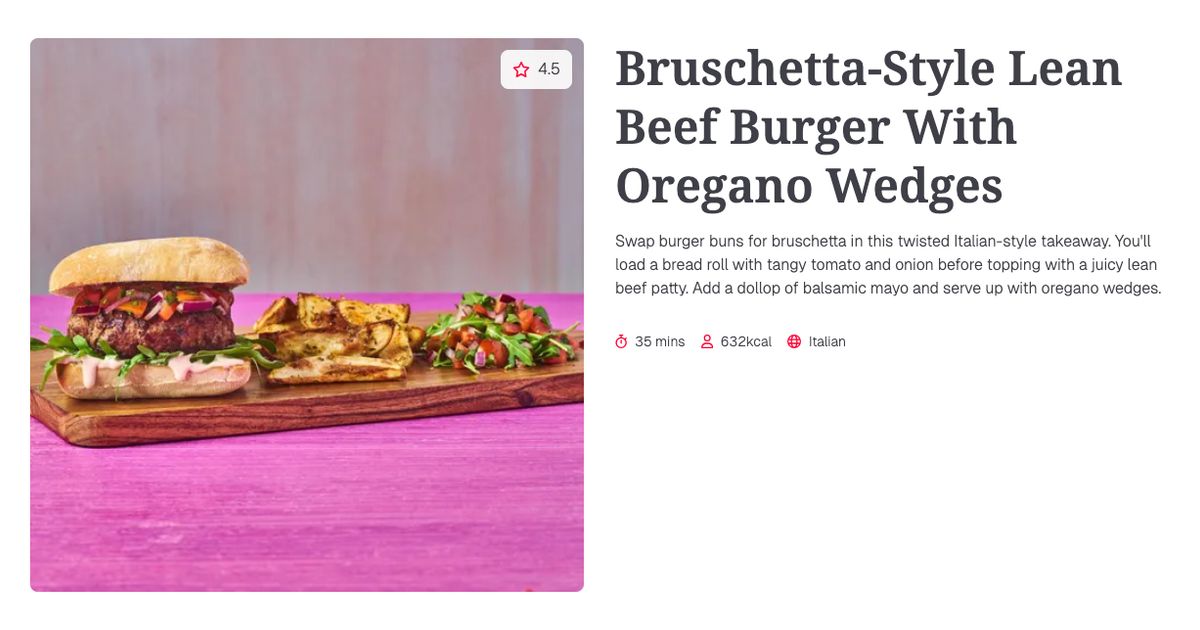 Bruschetta-Style Lean Beef Burger With Oregano Wedges (35 mins ...