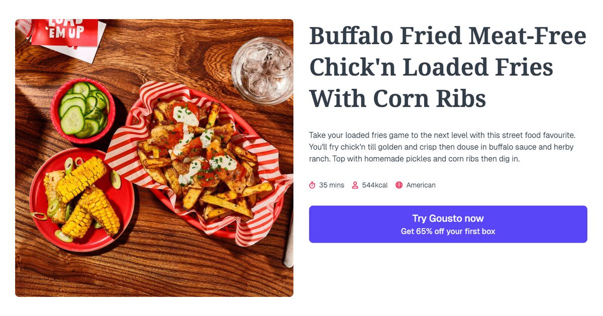 Buffalo Fried Meat-Free Chick'n Loaded Fries With Corn Ribs (35 mins ...
