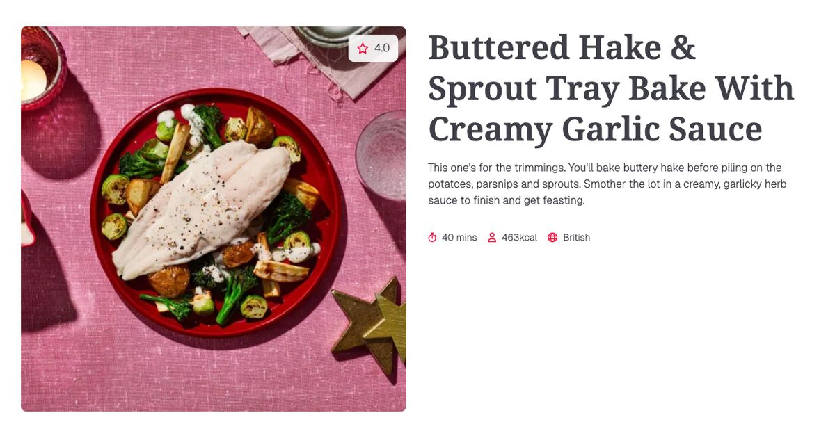 Buttered Hake & Sprout Tray Bake With Creamy Garlic Sauce (40 mins ...