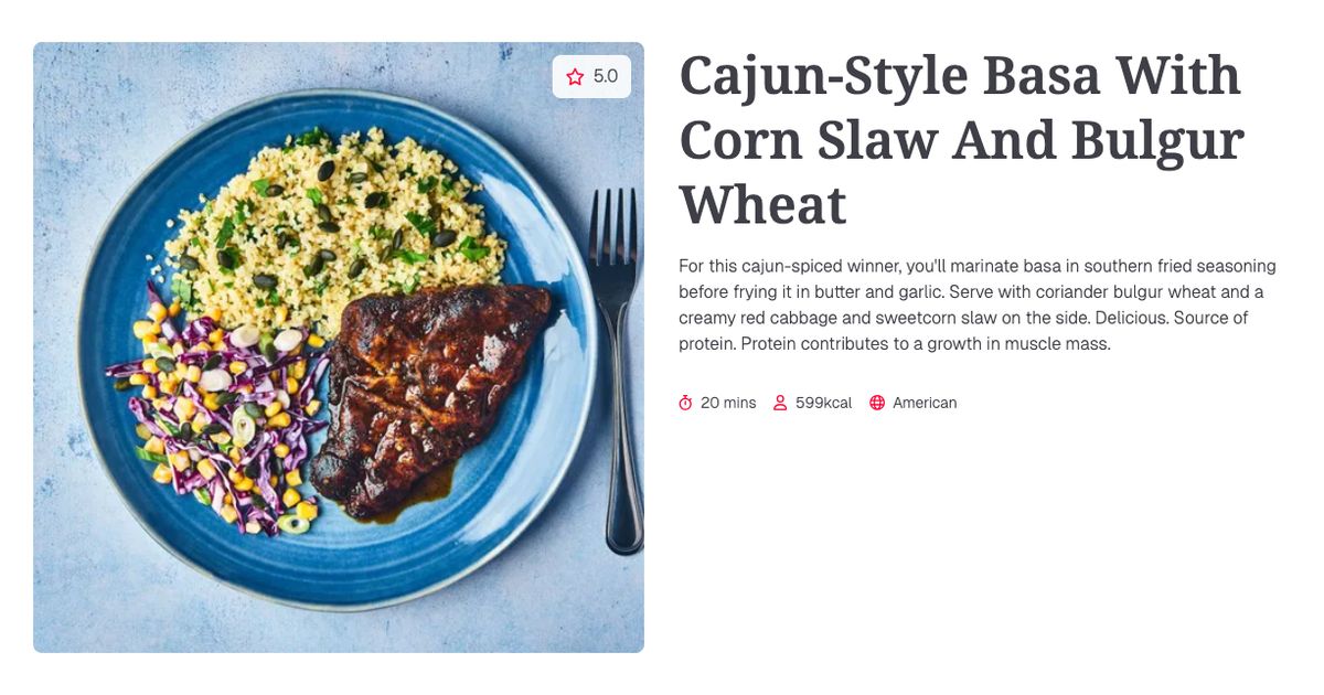 Cajun-Style Basa With Corn Slaw And Bulgur Wheat (20 mins) | Gousto ...