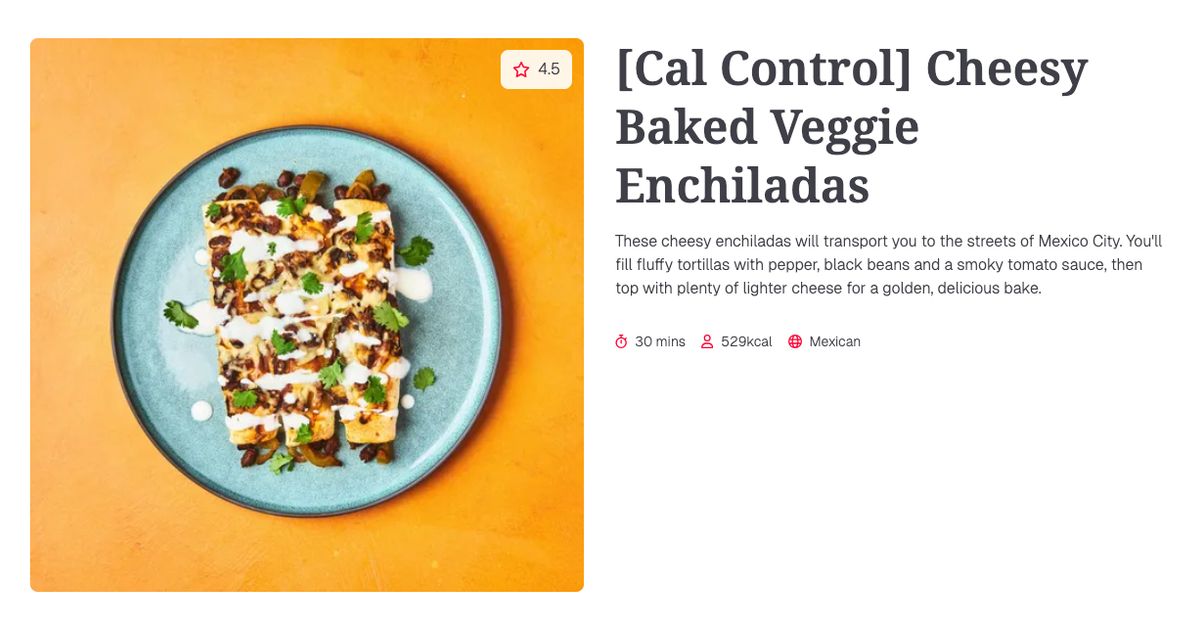 [Cal Control] Cheesy Baked Veggie Enchiladas (30 mins) | Gousto Recipe ...