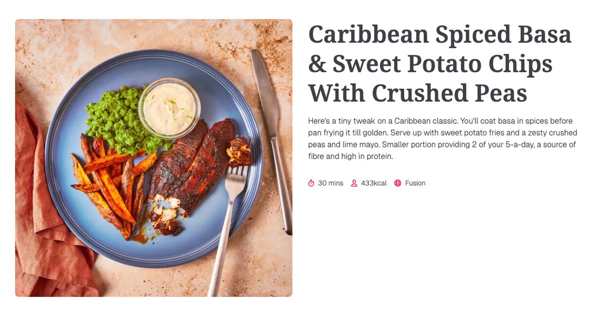 Caribbean Spiced Basa & Sweet Potato Chips With Crushed Peas (30 mins ...