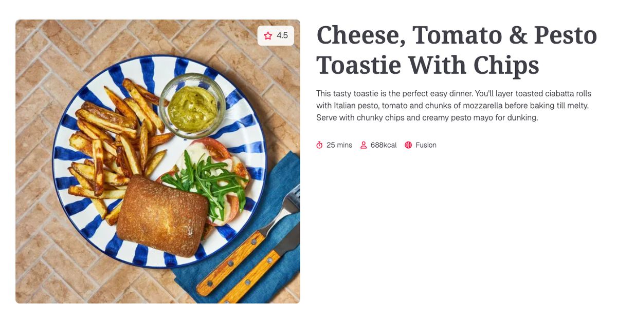Cheese, Tomato & Pesto Toastie With Chips (25 mins) | Gousto Recipe Search