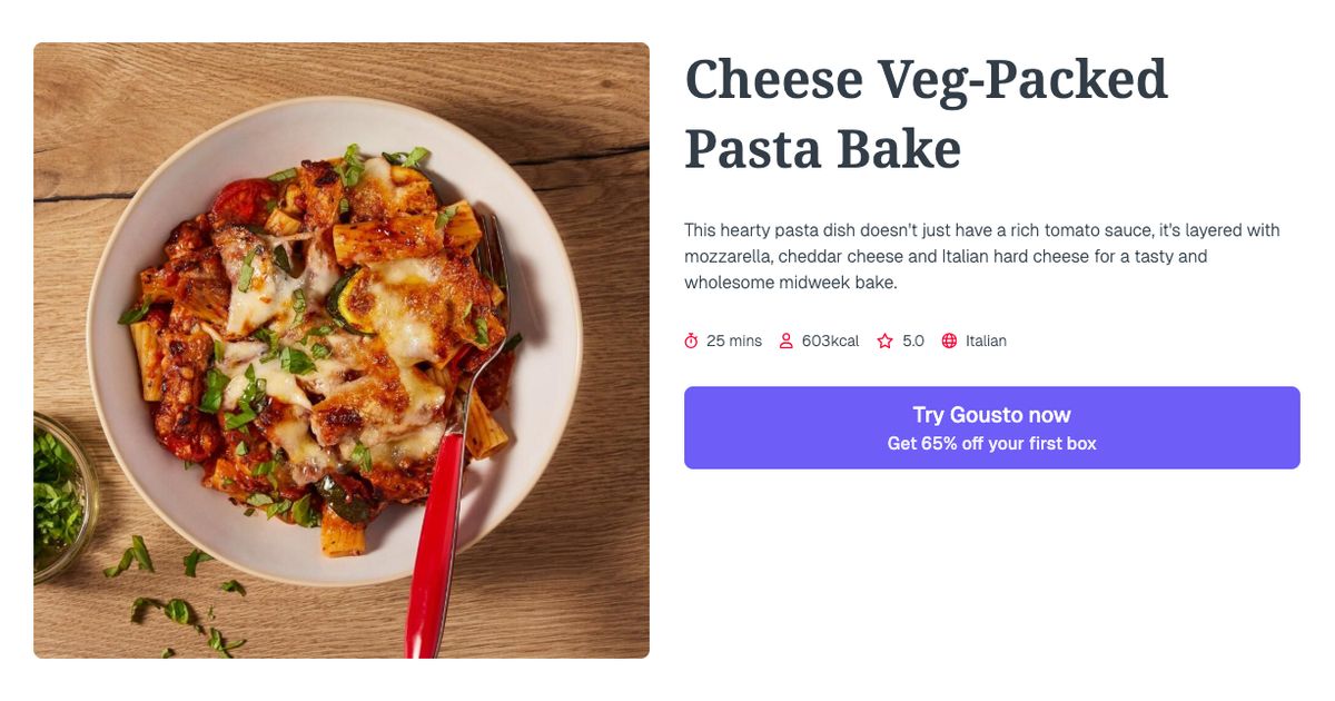 Cheese Veg-Packed Pasta Bake (25 mins) | Gousto Recipe Search