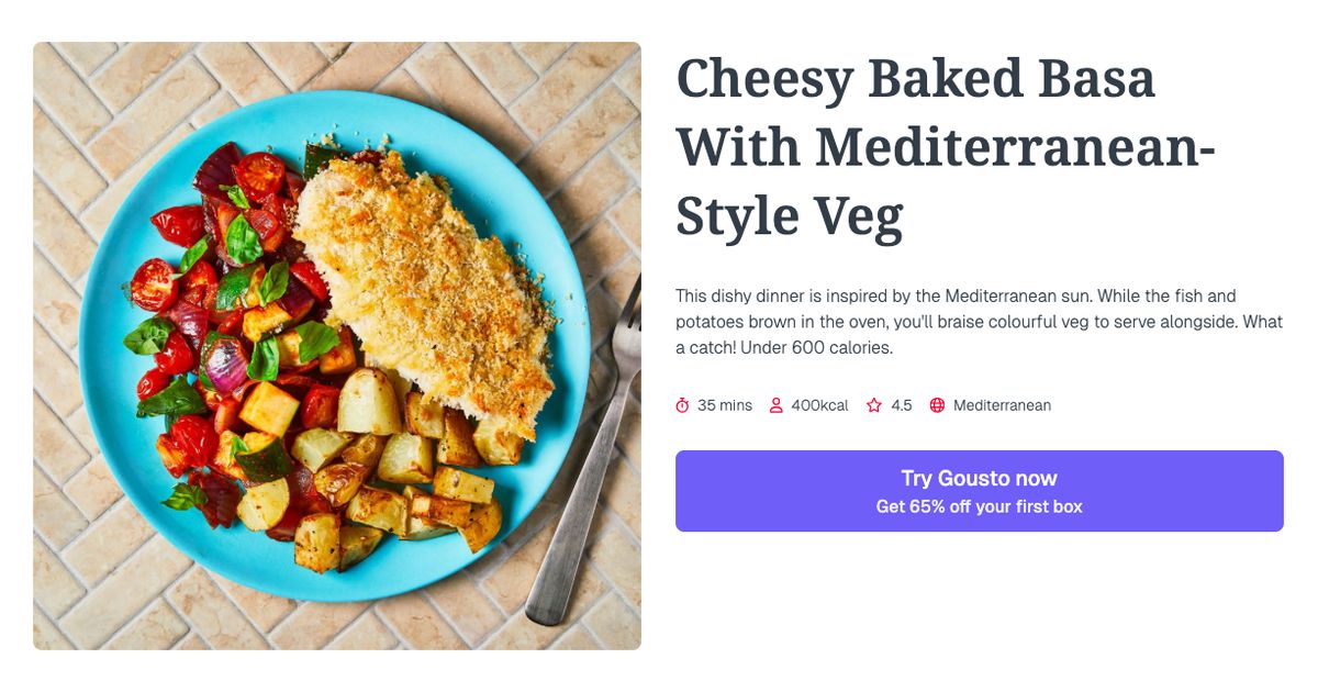 Cheesy Baked Basa With Mediterranean-Style Veg (35 mins) | Gousto ...