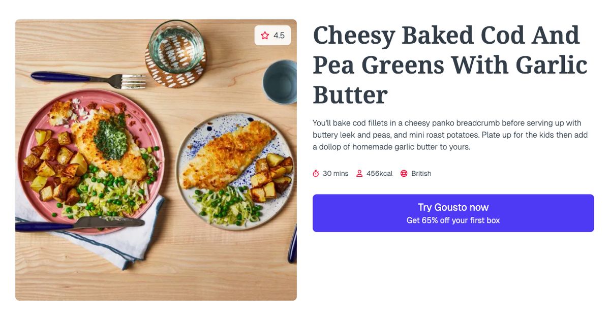 Cheesy Baked Cod And Pea Greens With Garlic Butter (30 mins) | Gousto ...