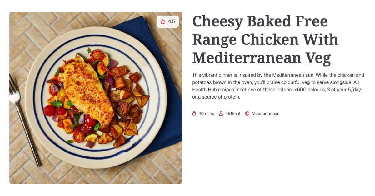 Cheesy Baked Free Range Chicken With Mediterranean Veg (40 mins ...