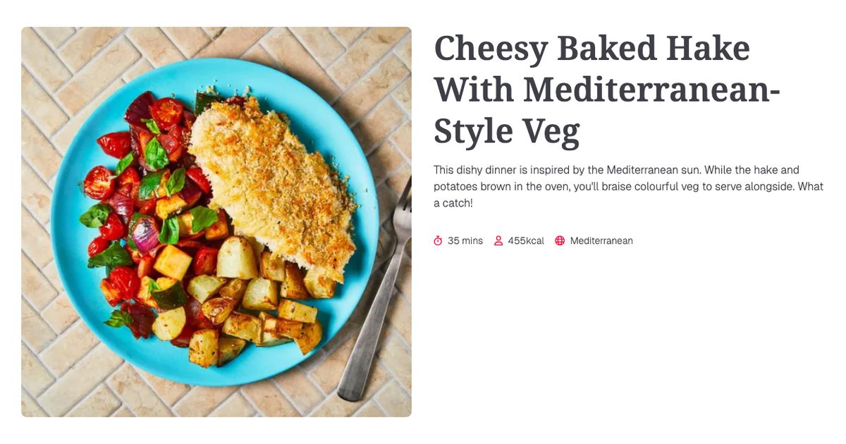 Cheesy Baked Hake With Mediterranean-Style Veg (35 mins) | Gousto ...