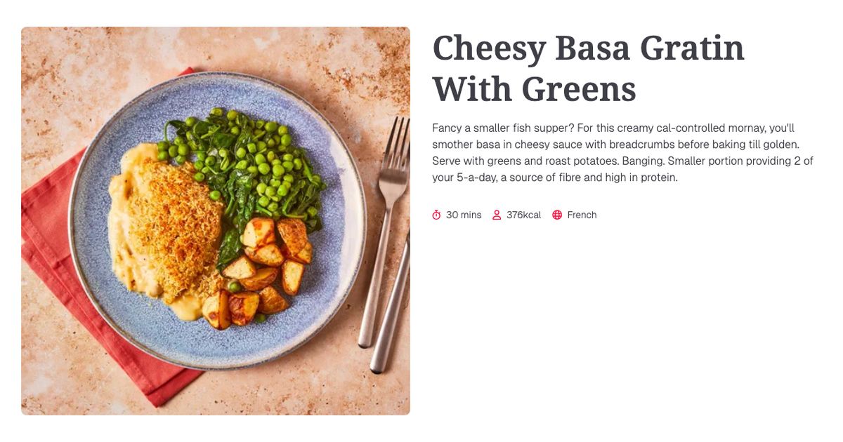 Cheesy Basa Gratin With Greens (30 mins) | Gousto Recipe Search