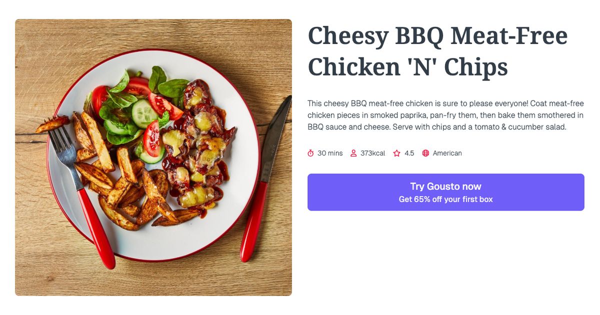 Cheesy BBQ Meat-Free Chicken 'N' Chips (30 mins) | Gousto Recipe Search