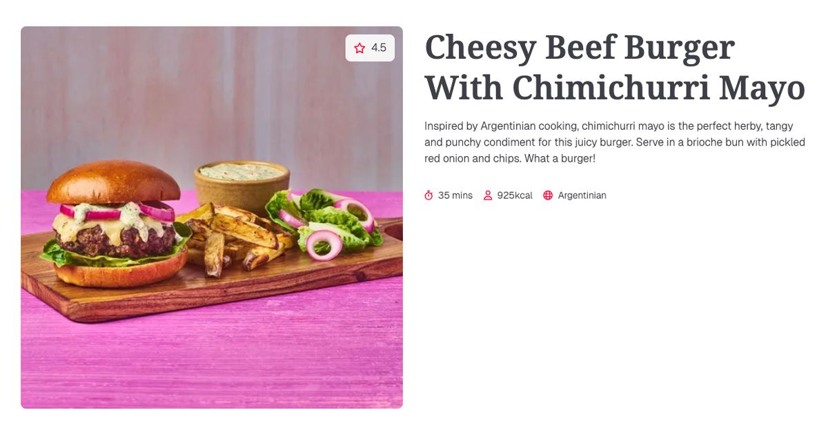 Cheesy Beef Burger With Chimichurri Mayo (35 mins) | Gousto Recipe Search