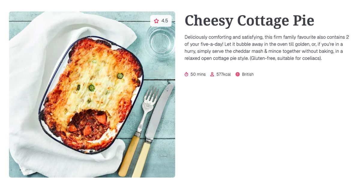 Cheesy Cottage Pie (50 mins) | Gousto Recipe Search