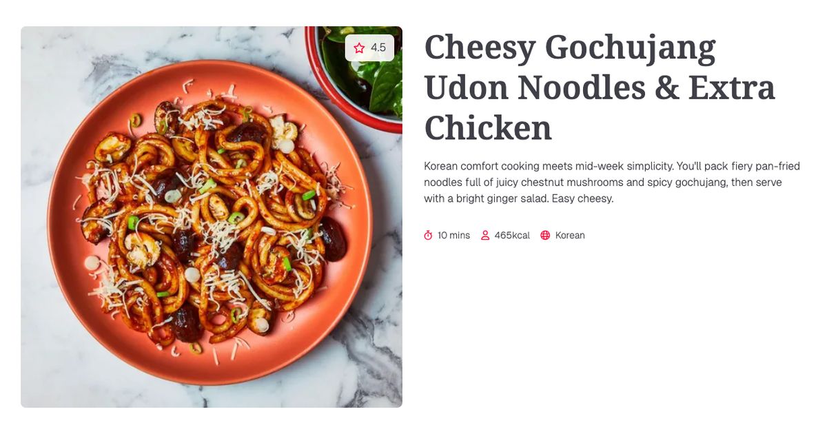 Cheesy Gochujang Udon Noodles & Extra Chicken (10 mins) | Gousto Recipe ...