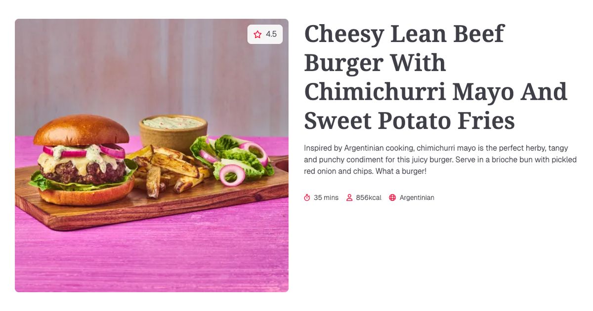 Cheesy Lean Beef Burger With Chimichurri Mayo And Sweet Potato Fries ...