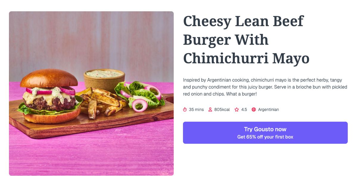 Cheesy Lean Beef Burger With Chimichurri Mayo (35 mins) | Gousto Recipe ...