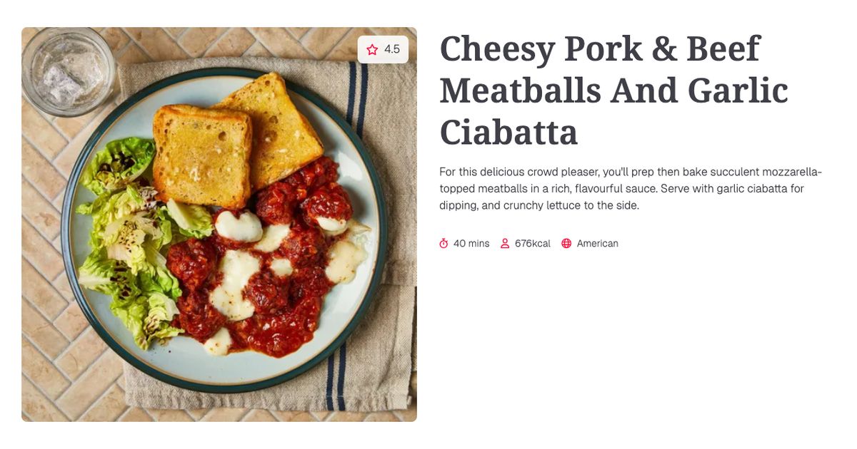 Cheesy Pork & Beef Meatballs And Garlic Ciabatta (40 mins) | Gousto ...