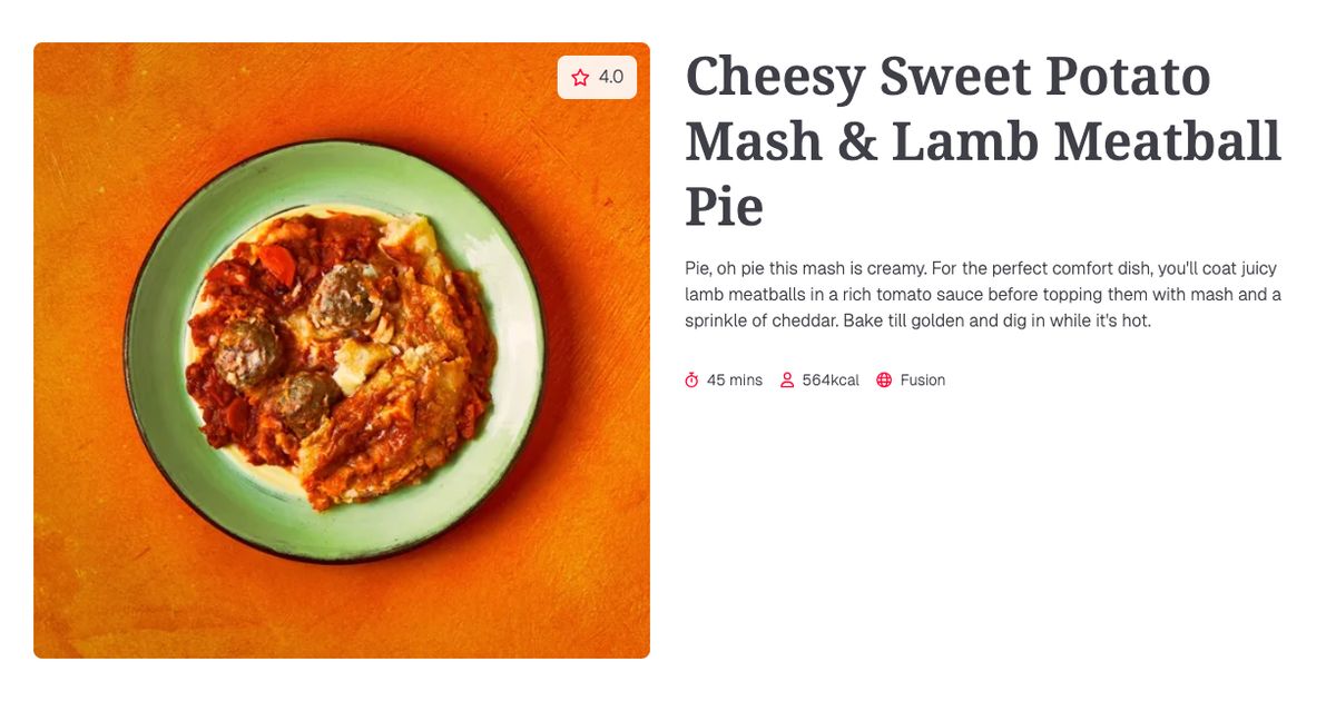 Cheesy Sweet Potato Mash & Lamb Meatball Pie (45 mins) | Gousto Recipe ...