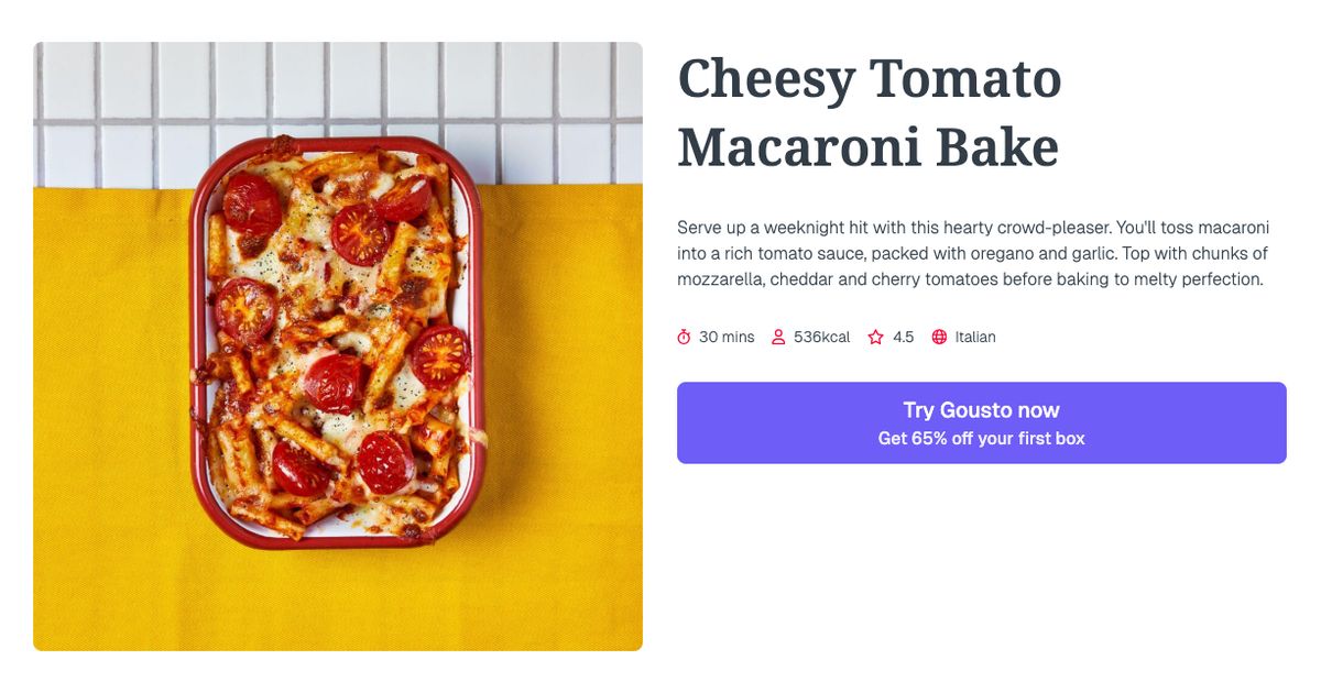 Cheesy Tomato Macaroni Bake (30 mins) | Gousto Recipe Search