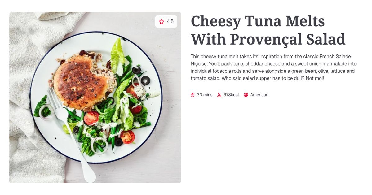 Cheesy Tuna Melts With Provençal Salad (30 mins) | Gousto Recipe Search
