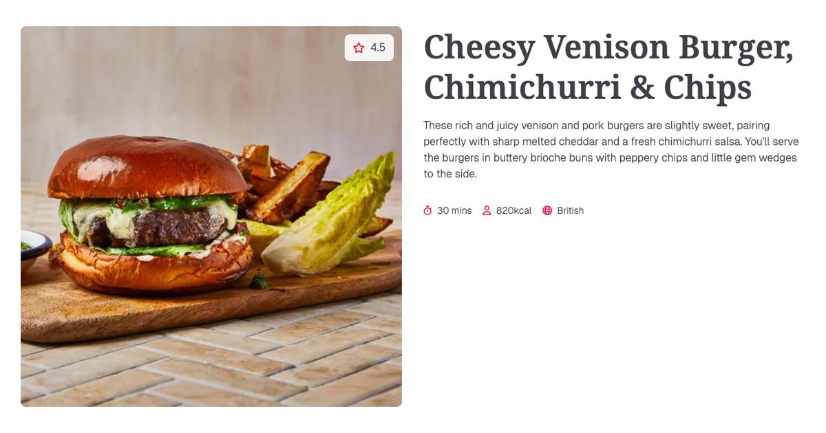 Cheesy Venison Burger, Chimichurri & Chips (30 mins) | Gousto Recipe Search