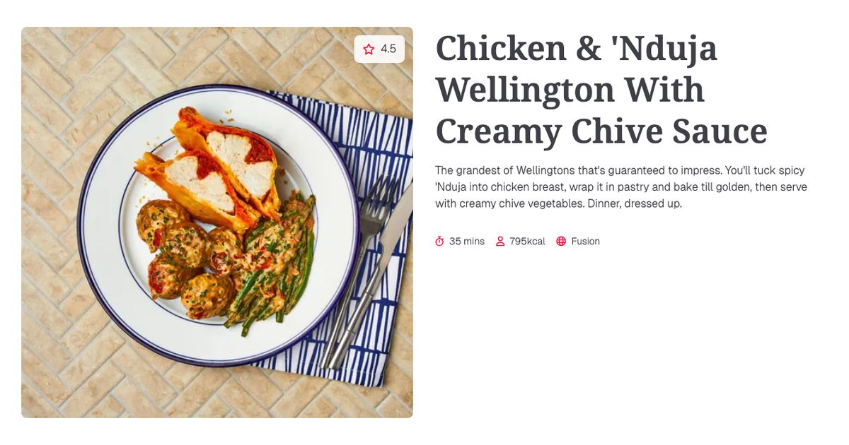 Chicken & 'Nduja Wellington With Creamy Chive Sauce (35 mins) | Gousto ...