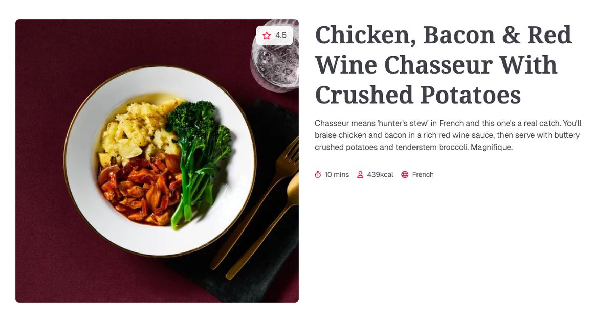 Chicken, Bacon & Red Wine Chasseur With Crushed Potatoes (10 mins ...