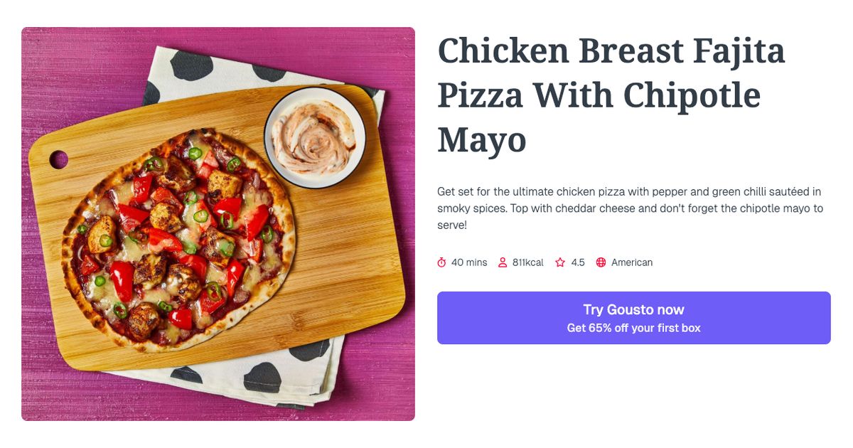 Chicken Breast Fajita Pizza With Chipotle Mayo (40 mins) | Gousto Recipe Search
