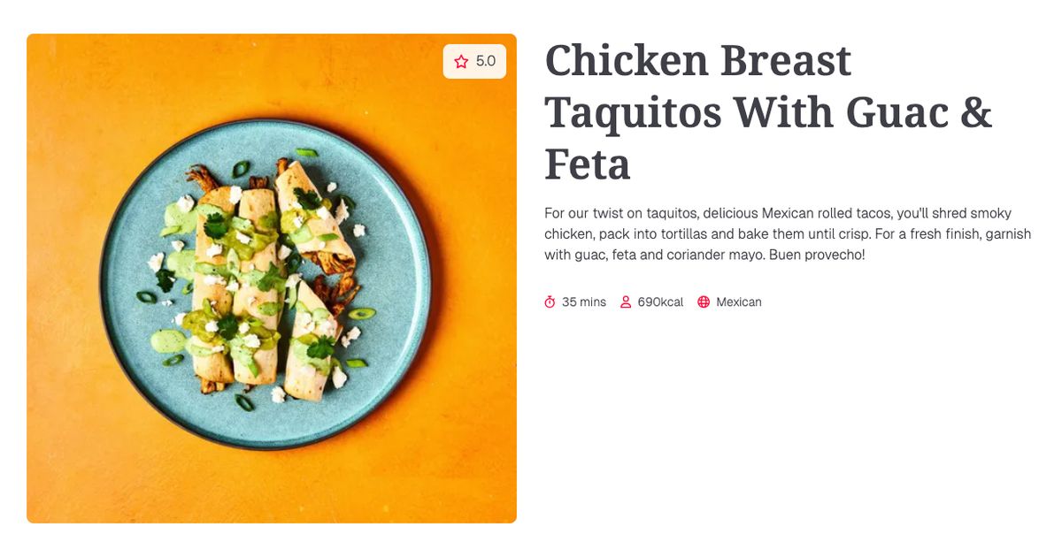 Chicken Breast Taquitos With Guac & Feta (35 mins) | Gousto Recipe Search