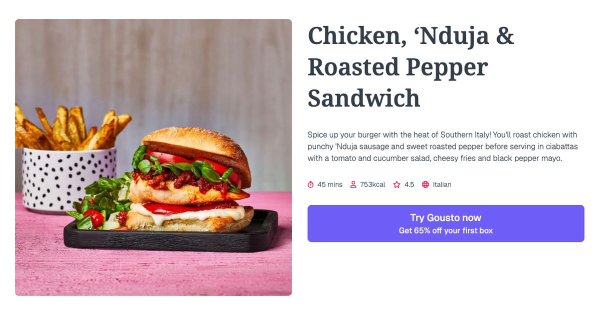 Chicken, 'Nduja & Roasted Pepper Sandwich (45 mins) | Gousto Recipe Search