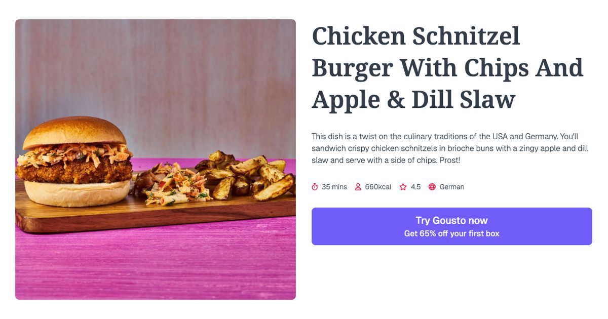 Chicken Schnitzel Burger With Chips And Apple & Dill Slaw (35 mins ...