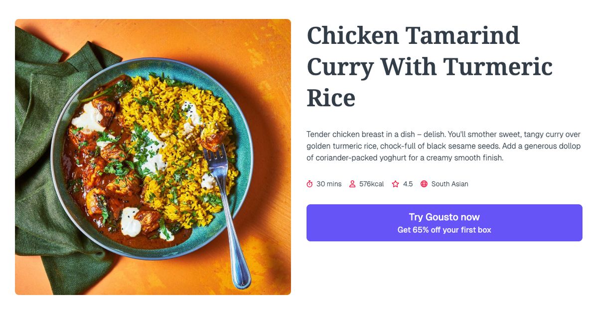 Chicken Tamarind Curry With Turmeric Rice (30 mins) | Gousto Recipe Search