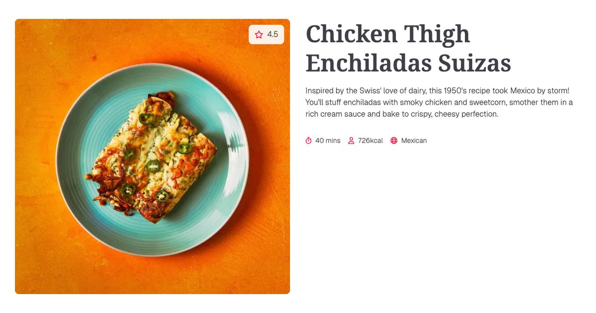Chicken Thigh Enchiladas Suizas (40 mins) | Gousto Recipe Search