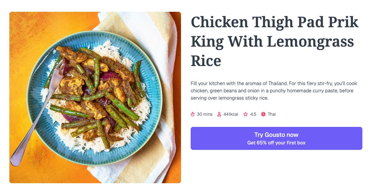 Chicken Thigh Pad Prik King With Lemongrass Rice (30 mins) | Gousto ...