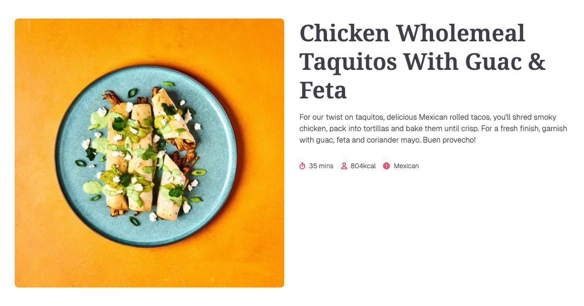 Chicken Wholemeal Taquitos With Guac & Feta (35 mins) | Gousto Recipe ...