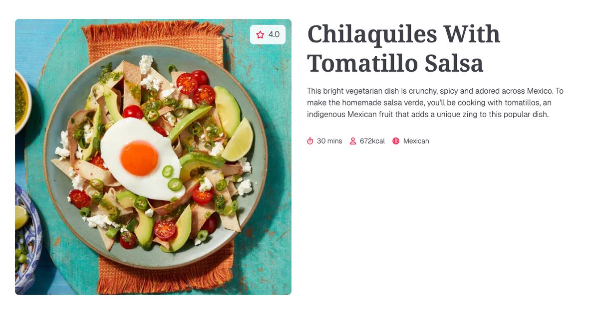 Chilaquiles With Tomatillo Salsa (30 mins) | Gousto Recipe Search