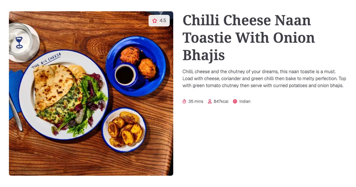 Chilli Cheese Naan Toastie With Onion Bhajis (35 mins) | Gousto Recipe ...