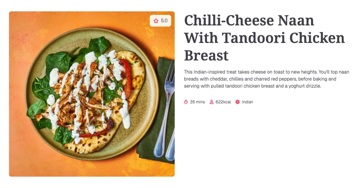 Chilli-Cheese Naan With Tandoori Chicken Breast (35 mins) | Gousto ...