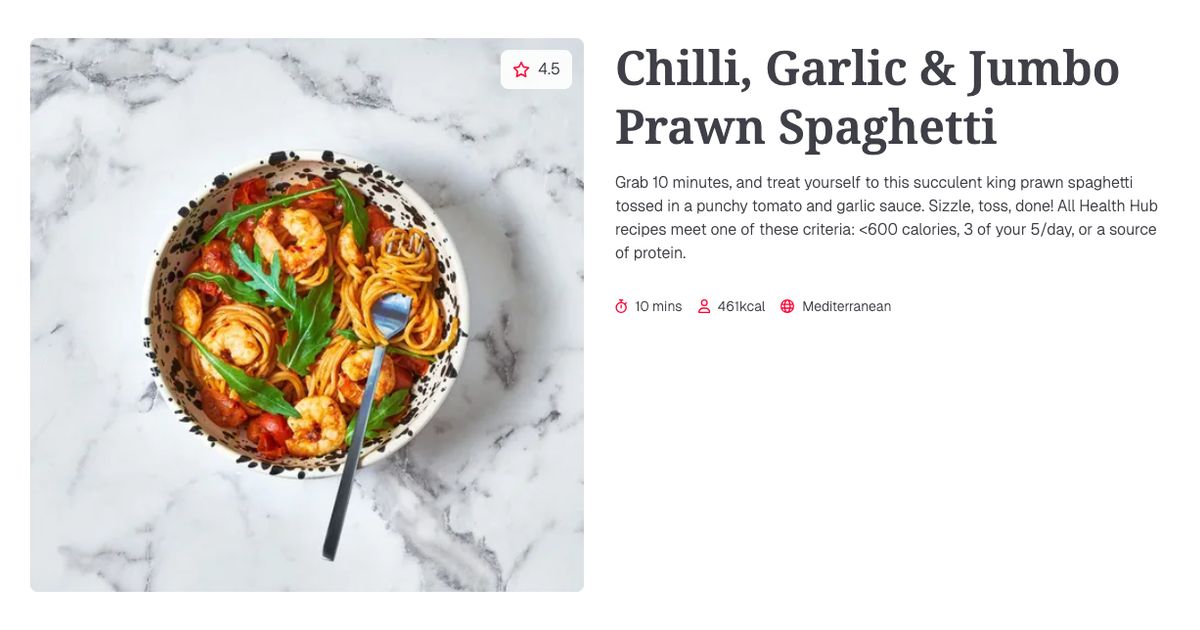 Chilli, Garlic & Jumbo Prawn Spaghetti (10 mins) | Gousto Recipe Search