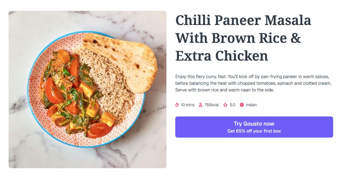 Chilli Paneer Masala With Brown Rice & Extra Chicken (10 mins) | Gousto ...