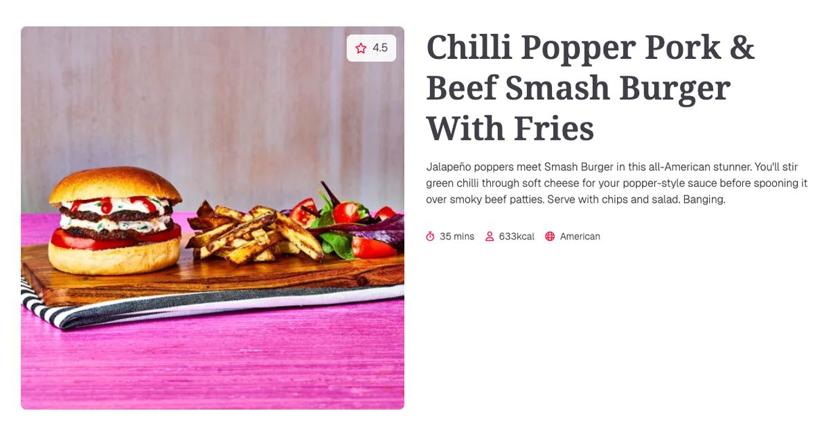 Chilli Popper Pork & Beef Smash Burger With Fries (35 mins) | Gousto ...