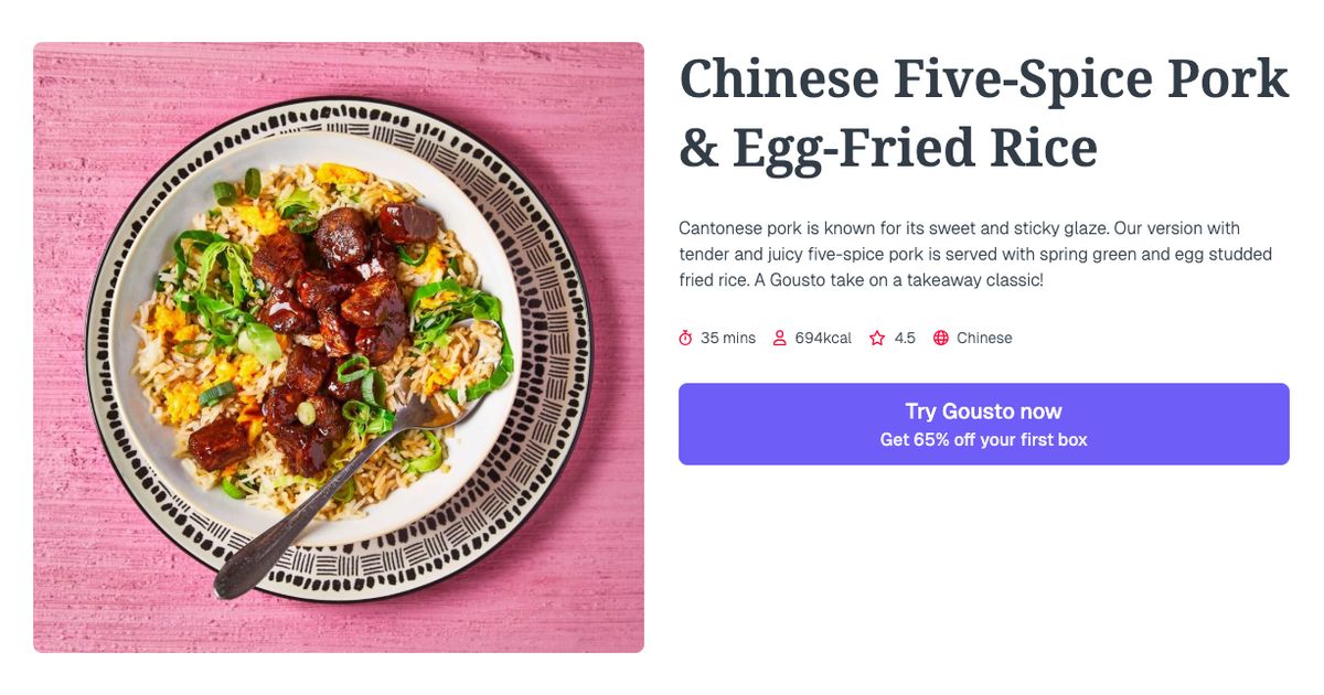 Chinese Five-Spice Pork & Egg-Fried Rice (35 mins) | Gousto Recipe Search