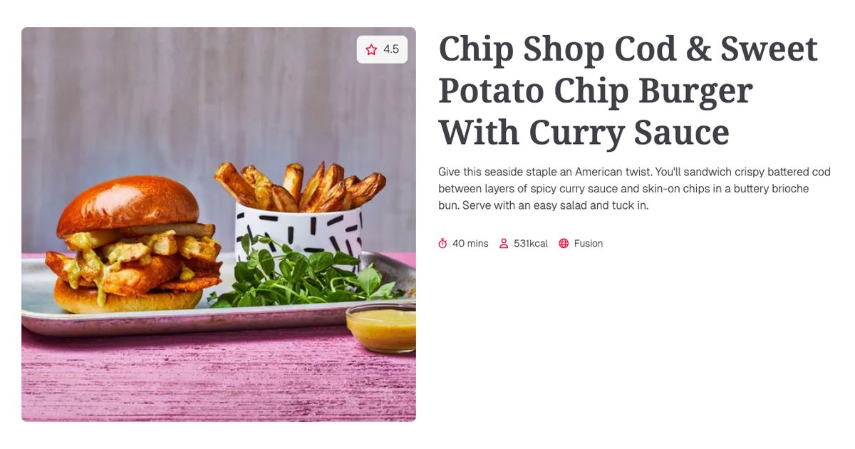 Chip Shop Cod & Sweet Potato Chip Burger With Curry Sauce (40 mins ...