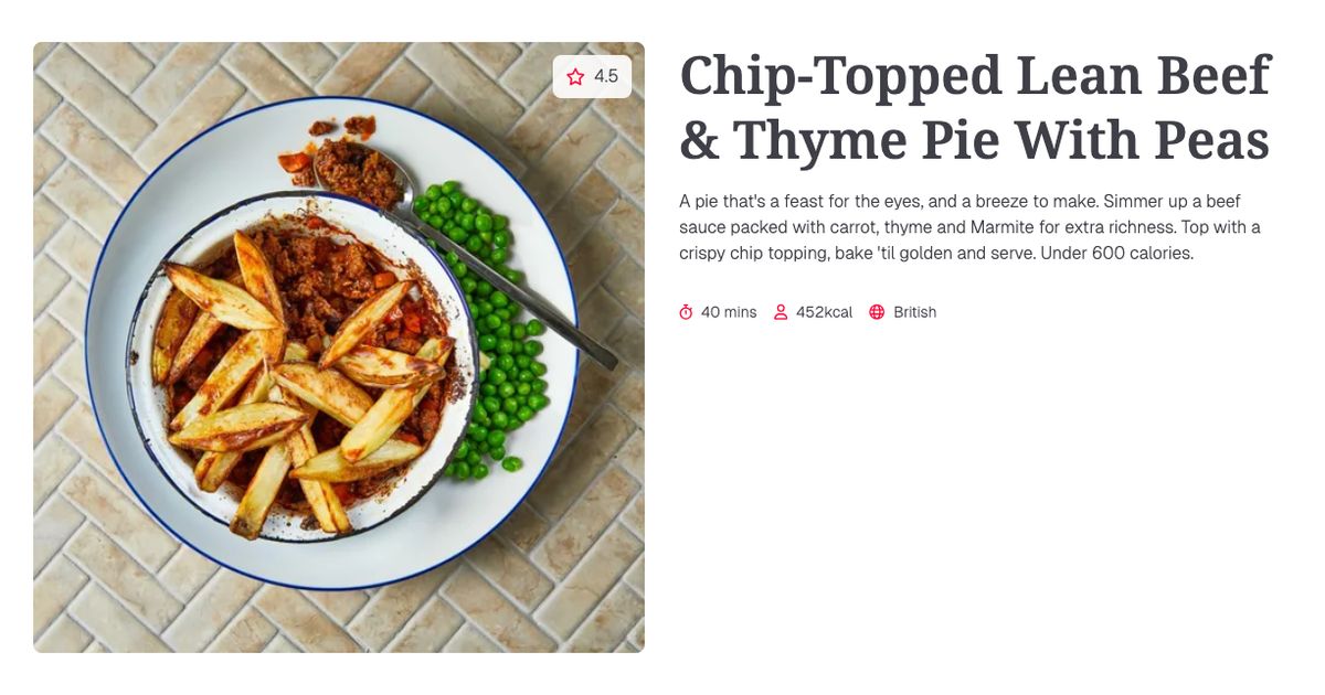 Chip-Topped Lean Beef & Thyme Pie With Peas (40 mins) | Gousto Recipe ...
