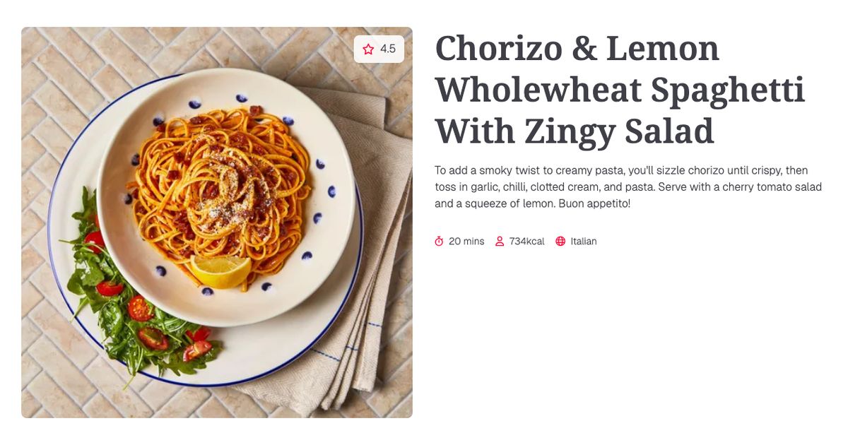 Chorizo & Lemon Wholewheat Spaghetti With Zingy Salad (20 mins ...