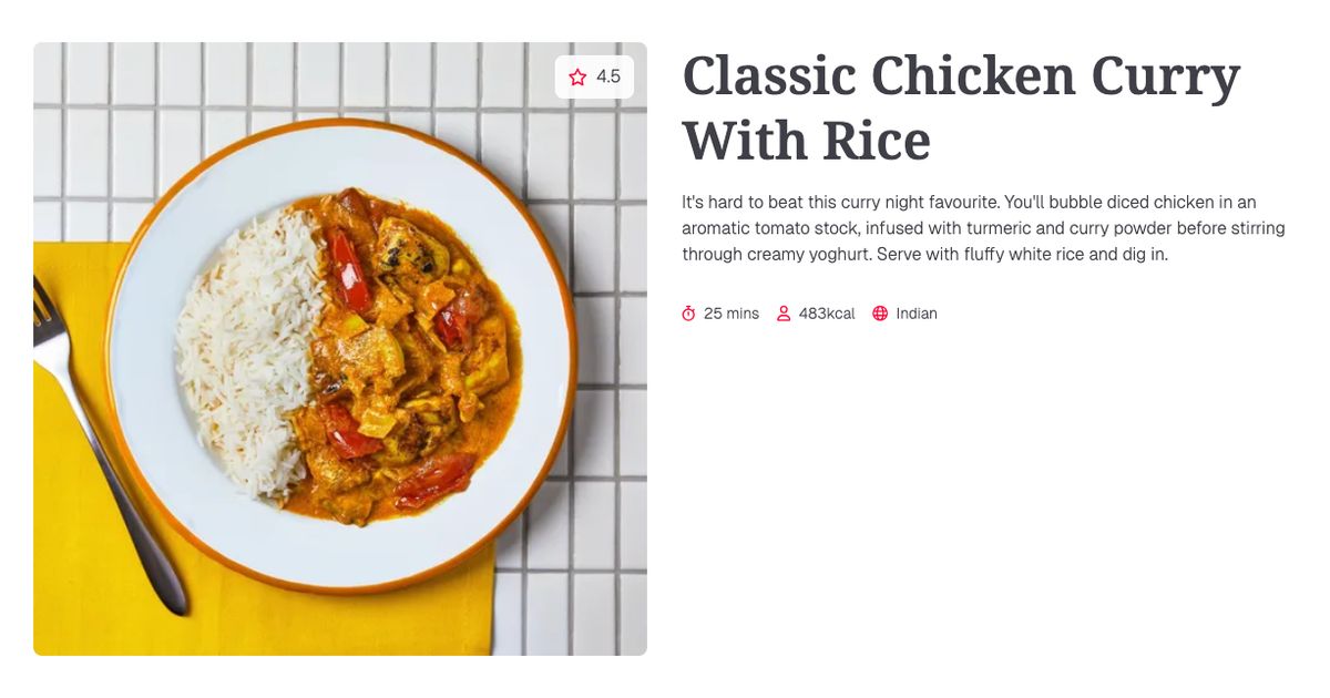 Classic Chicken Curry With Rice (25 mins) | Gousto Recipe Search
