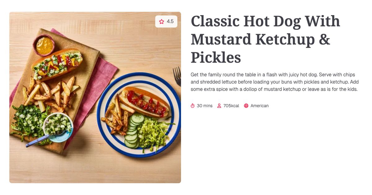 Classic Hot Dog With Mustard Ketchup & Pickles (30 mins) | Gousto ...