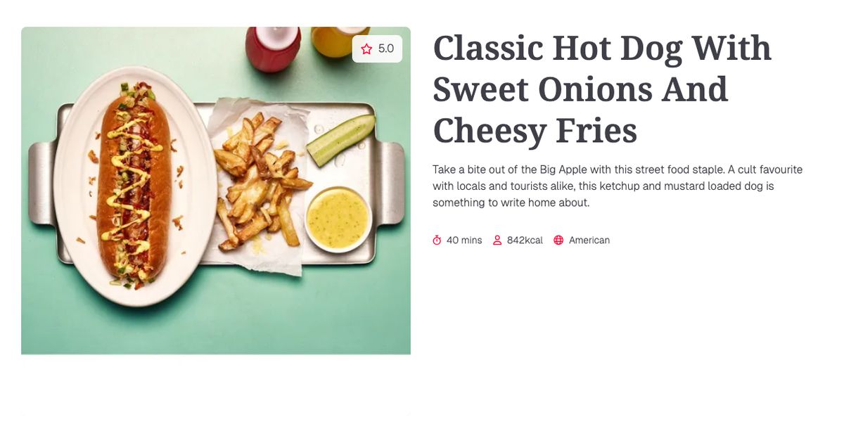 Classic Hot Dog With Sweet Onions And Cheesy Fries (40 mins) | Gousto ...